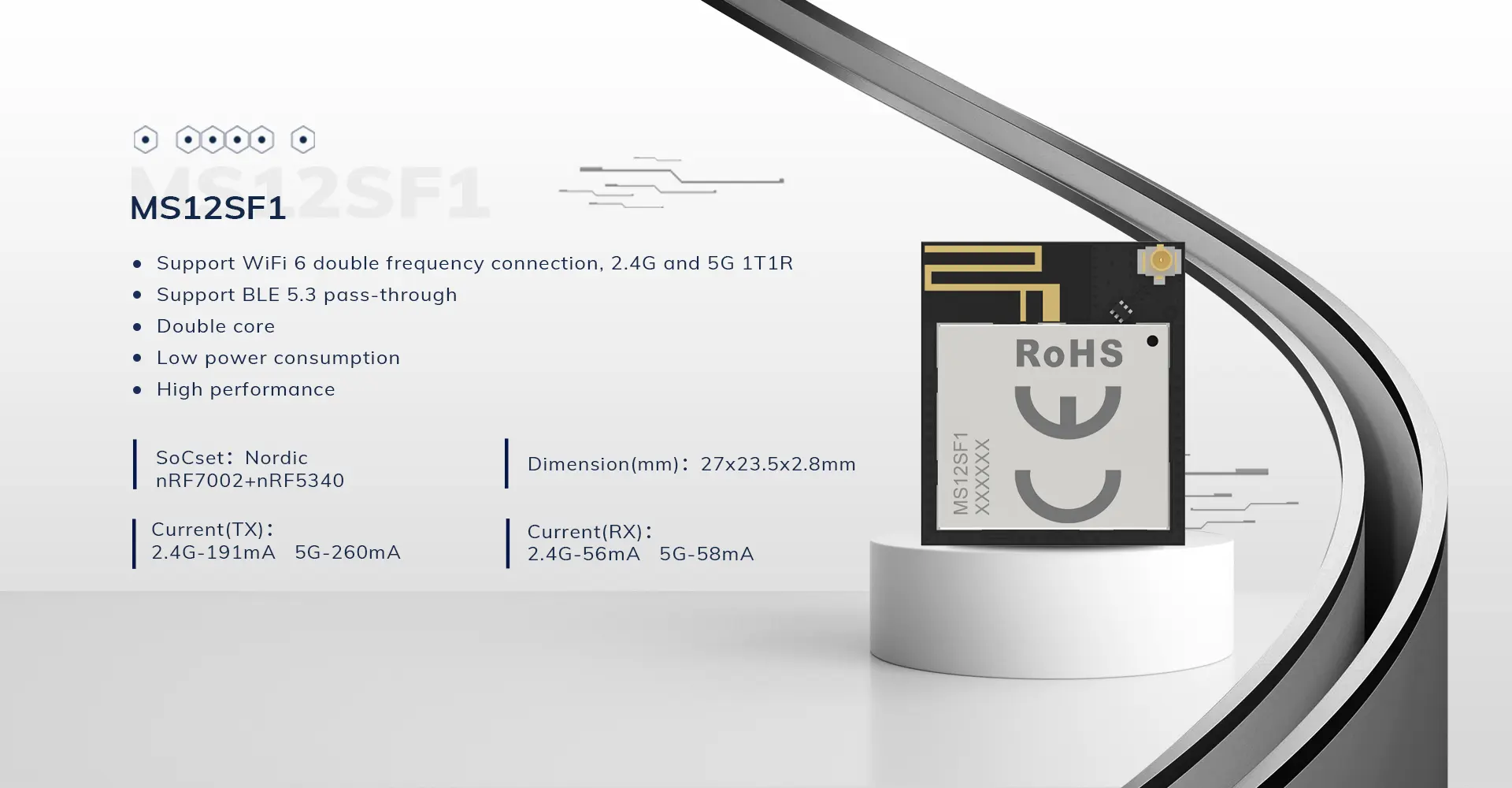 Nordic nRF7002+nRF5340 WiFi 6+BLE 5.3 Combo Module MS12SF1