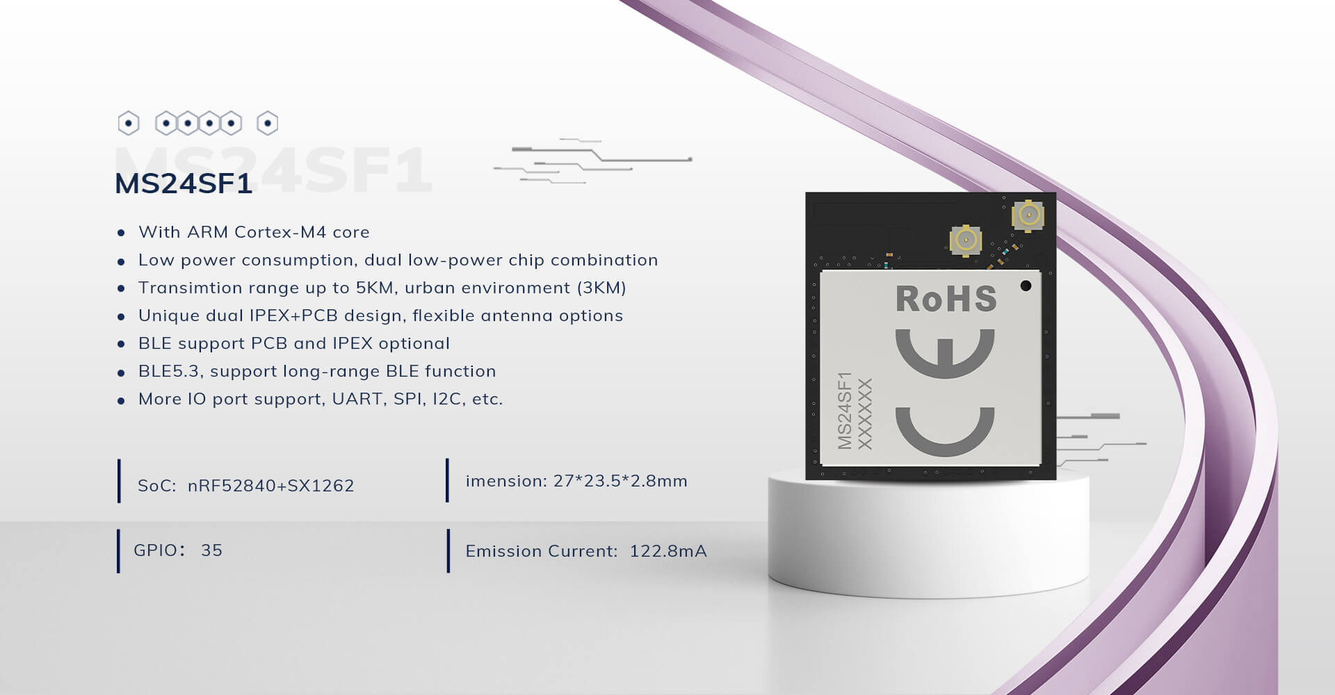 nRF52840+SX1262-MS24SF1 LoRa BLE Combo Module