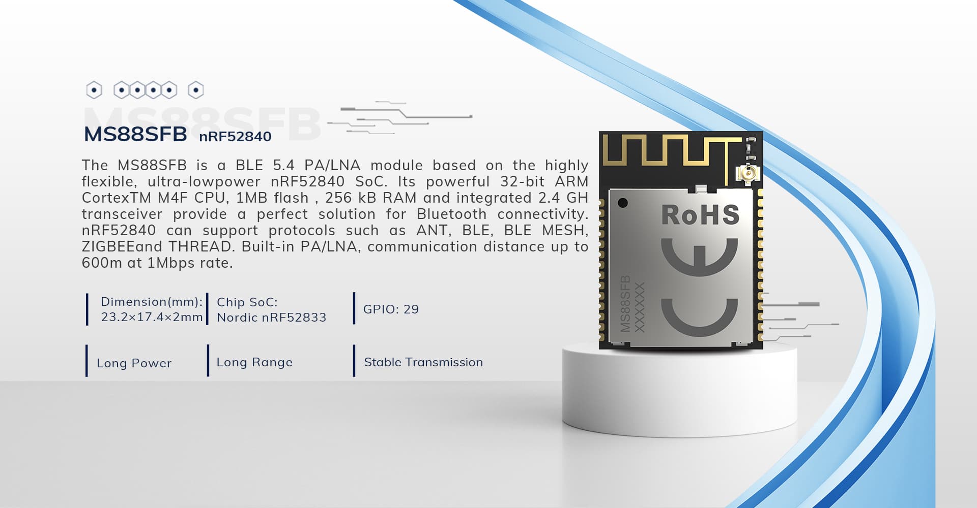 nRF52840-MS88SFB Bluetooth 5.4 LE Module