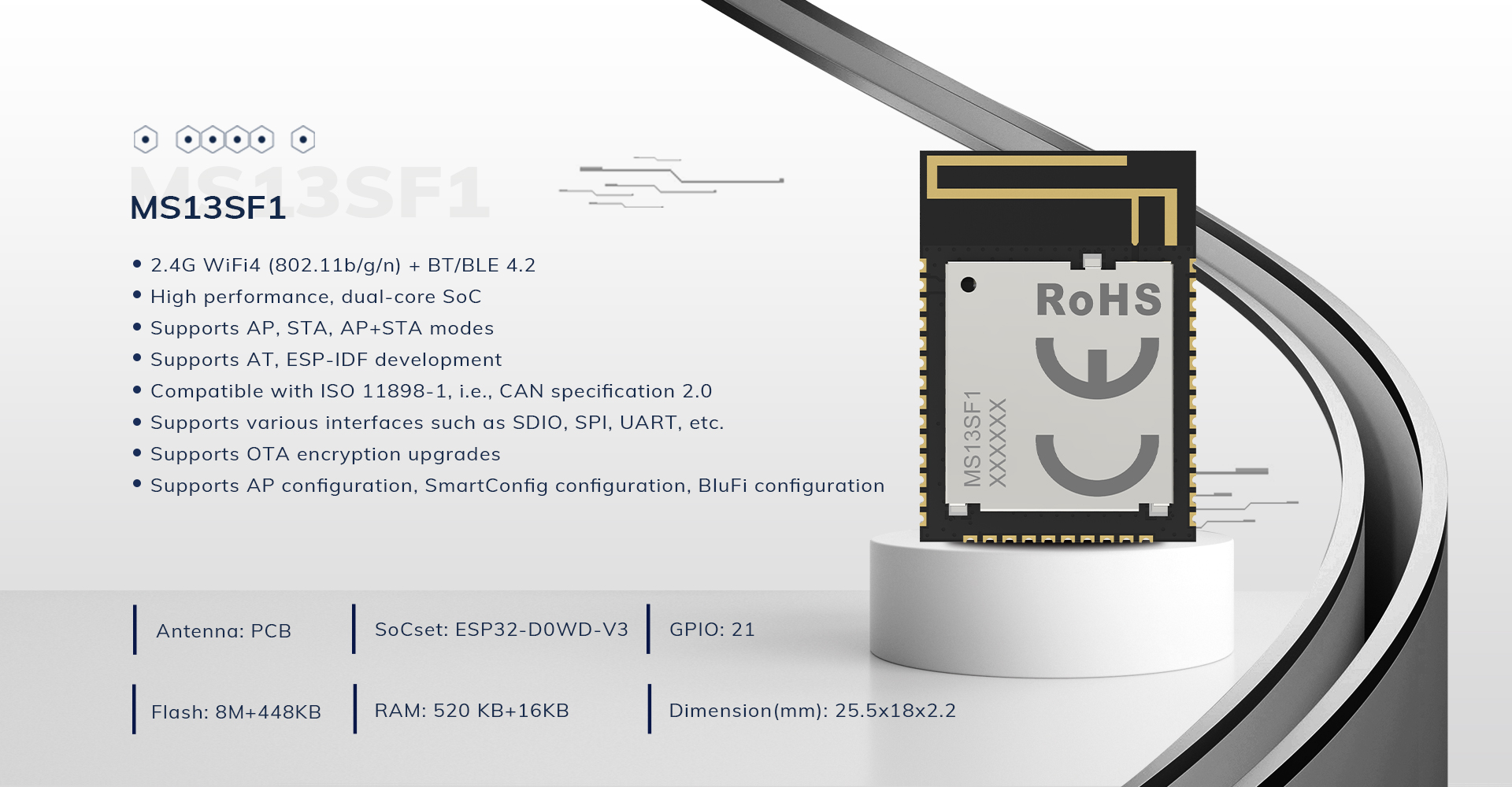 ESP32-D0WD-V3-MS13SF1-2.4G WiFi + BLE 4.2 Combo Module