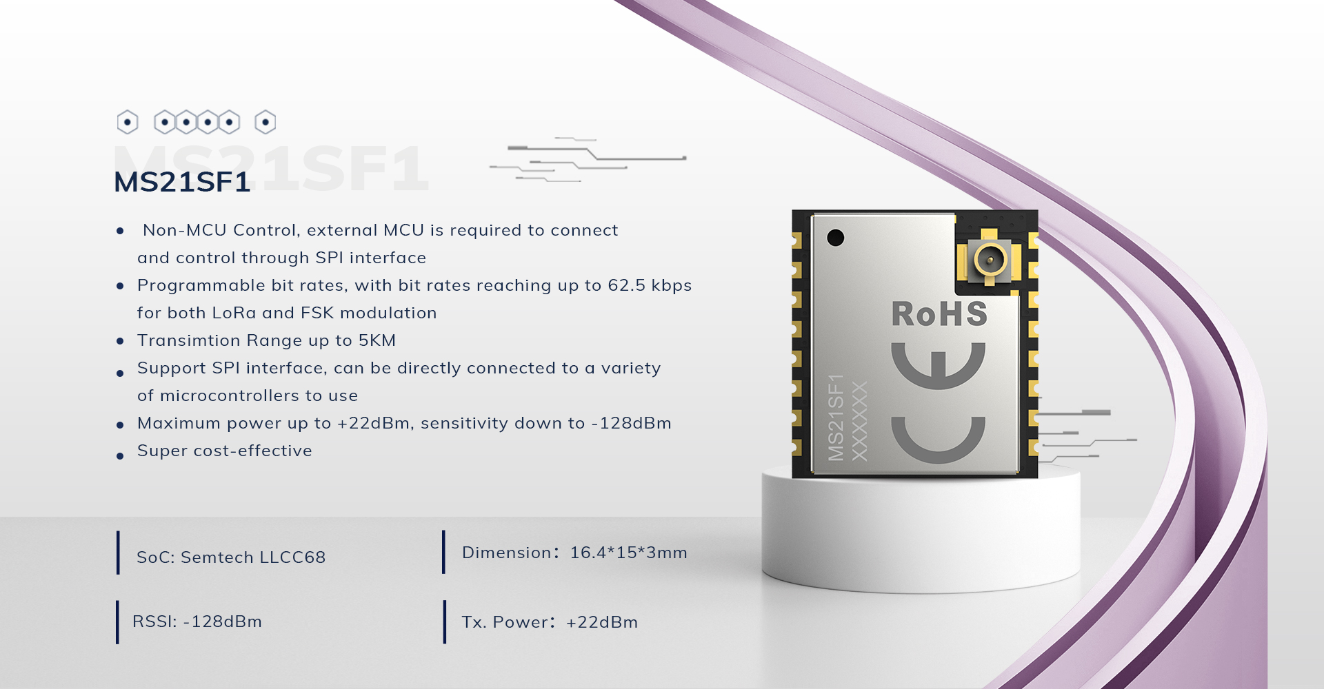 LLCC68-MS21SF1 Cost-effective Low Power LoRa Transceiver Module